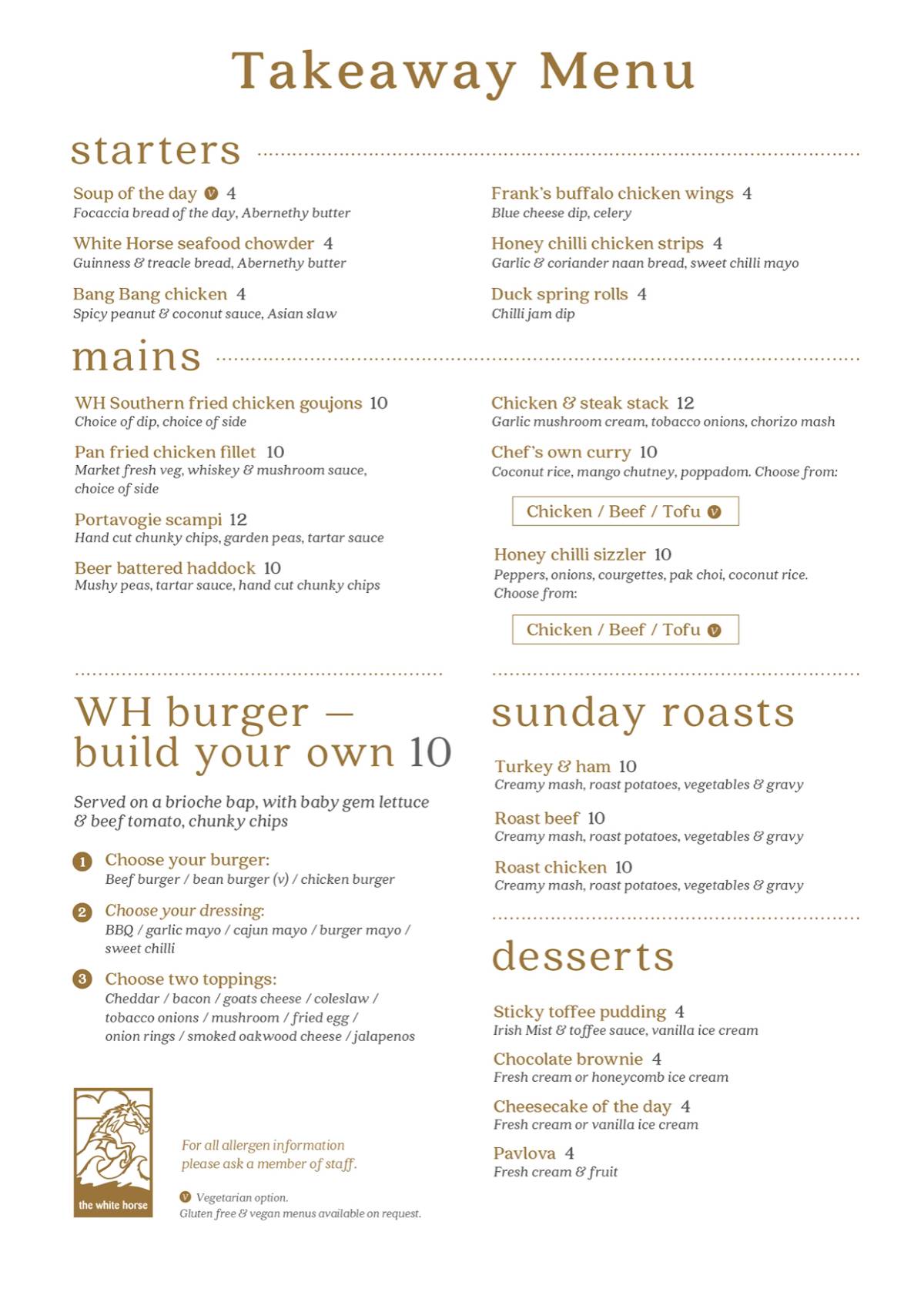 Menu at The White Horse Inn pub & bar, Saintfield