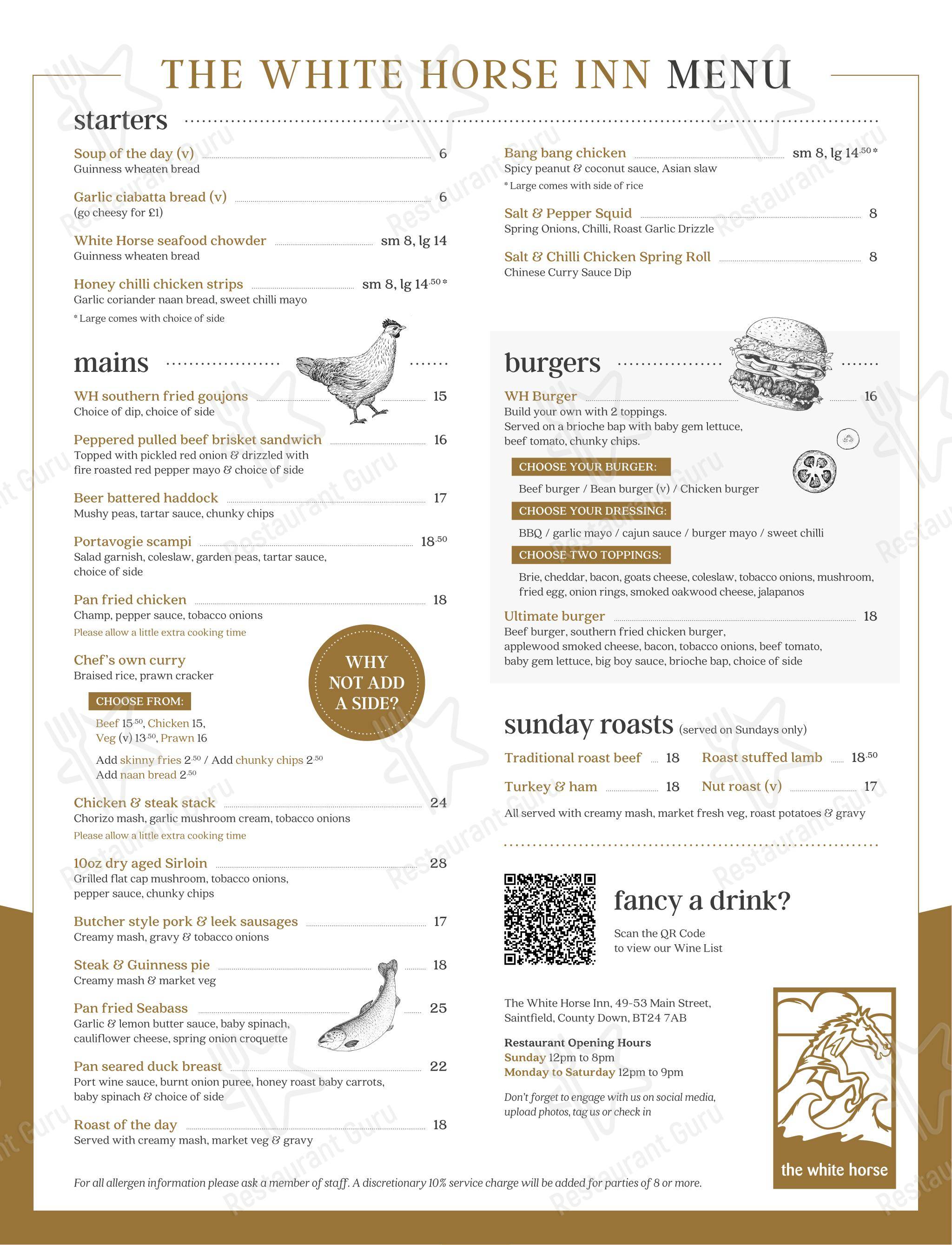 Menu at The White Horse Inn pub & bar, Saintfield