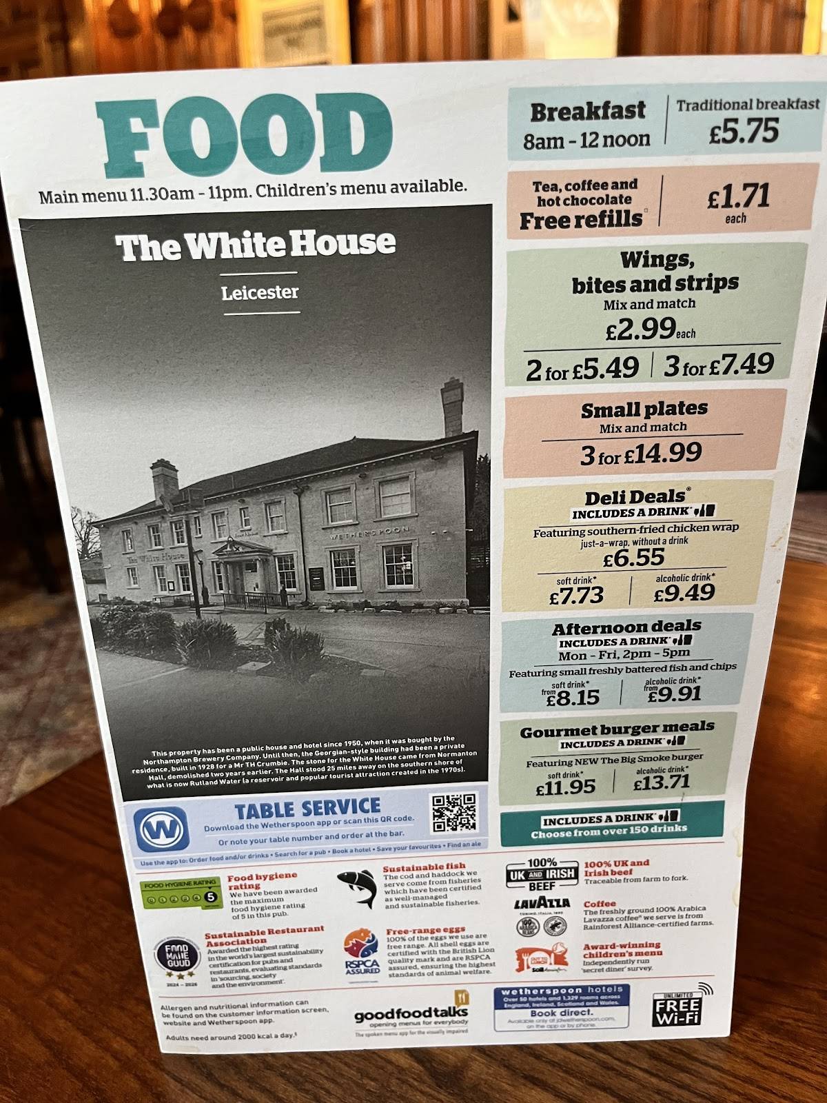 Menu at The White House - JD Wetherspoon pub & bar, Leicester