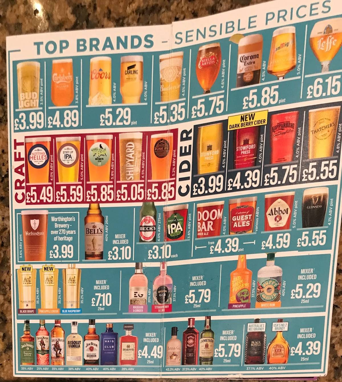 Menu at The Willow Walk - JD Wetherspoon pub & bar, London