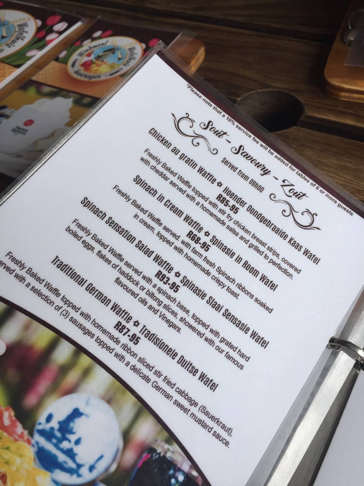 Menu at The Windmill Restaurant, Hartbeespoort