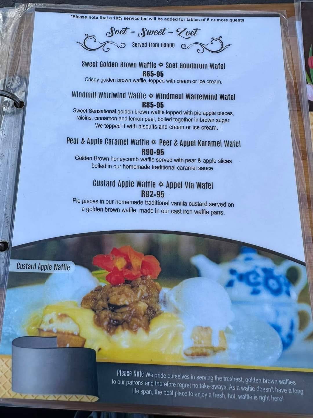 Menu at The Windmill Restaurant, Hartbeespoort
