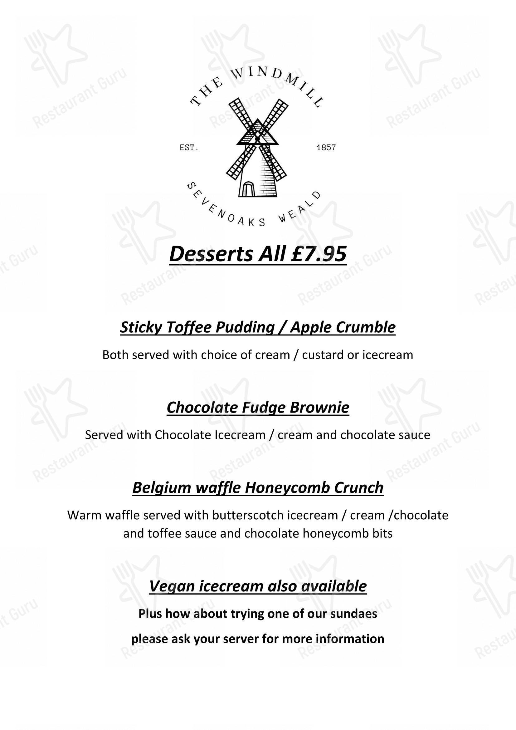 Menu at The Windmill pub & bar, Sevenoaks