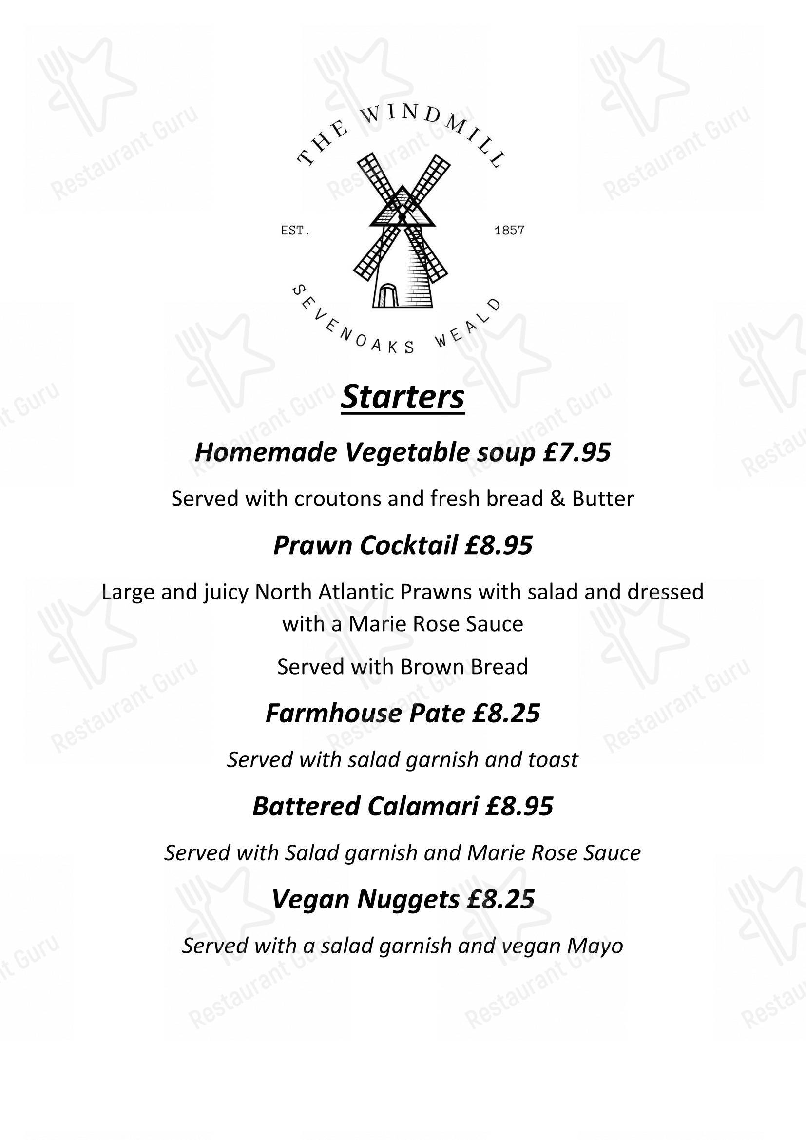 Menu at The Windmill pub & bar, Sevenoaks