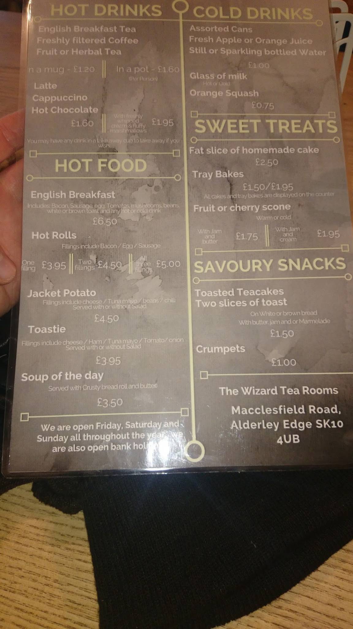 Menu at The Wizard Inn pub & bar, Alderley Edge