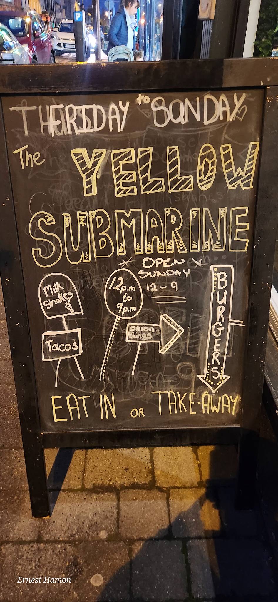 Menu at The Yellow Submarine restaurant, Fermoy