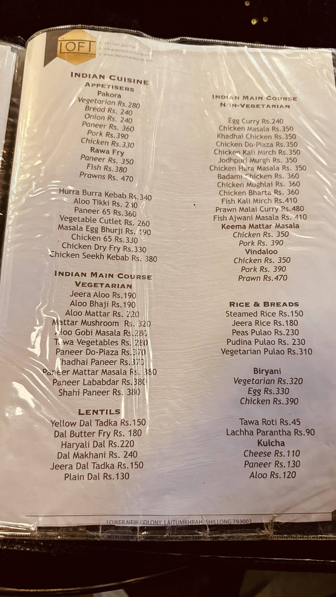 Menu at The mango tree lounge cafe, Shillong