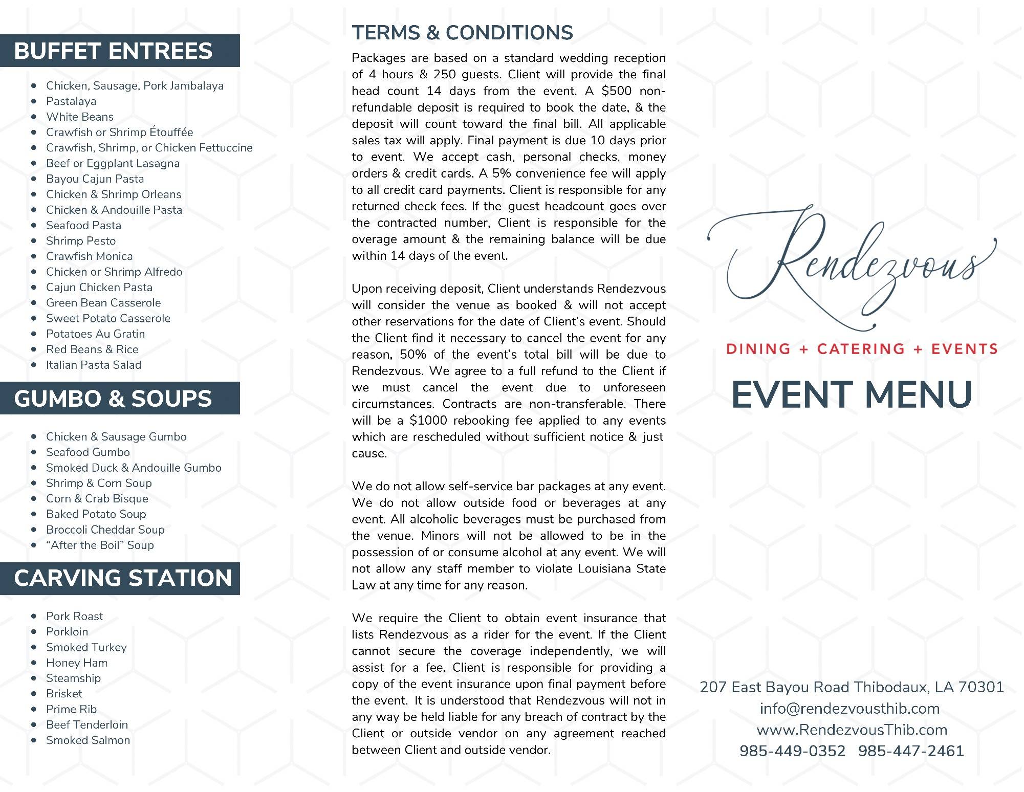 Menu at Rendezvous restaurant, Thibodaux