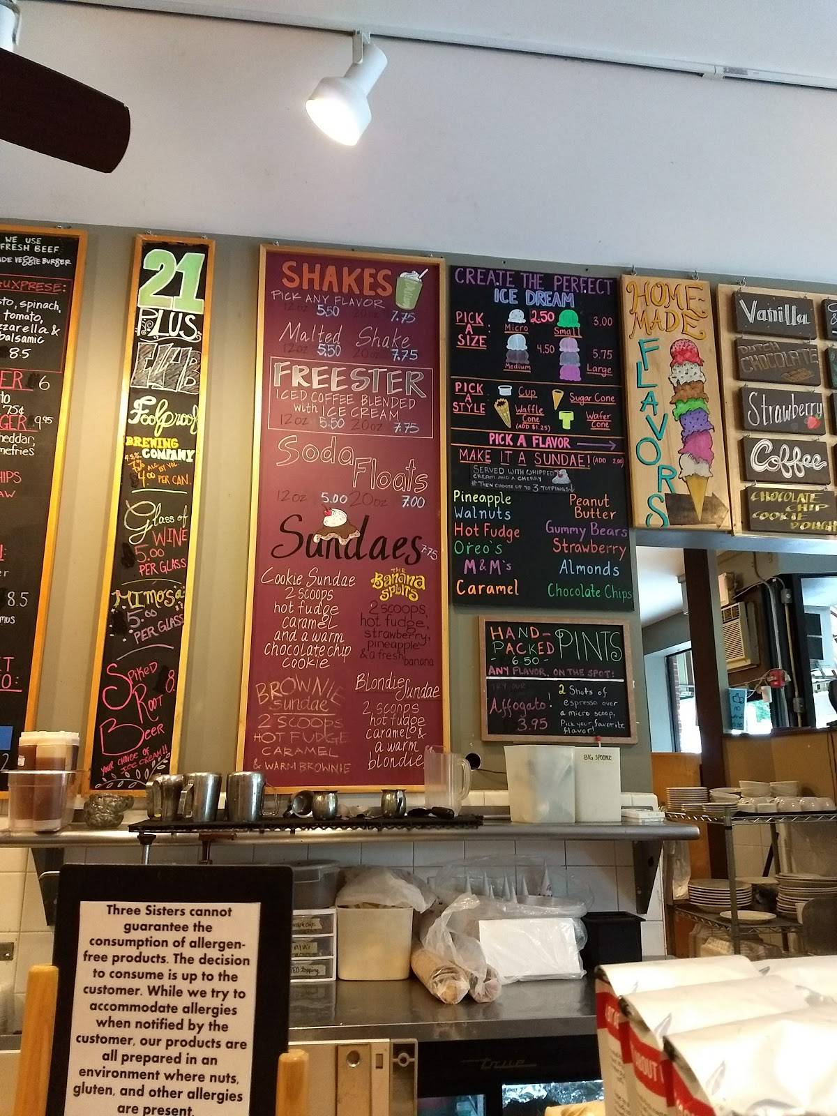 Menu at Three Sisters cafe, Providence