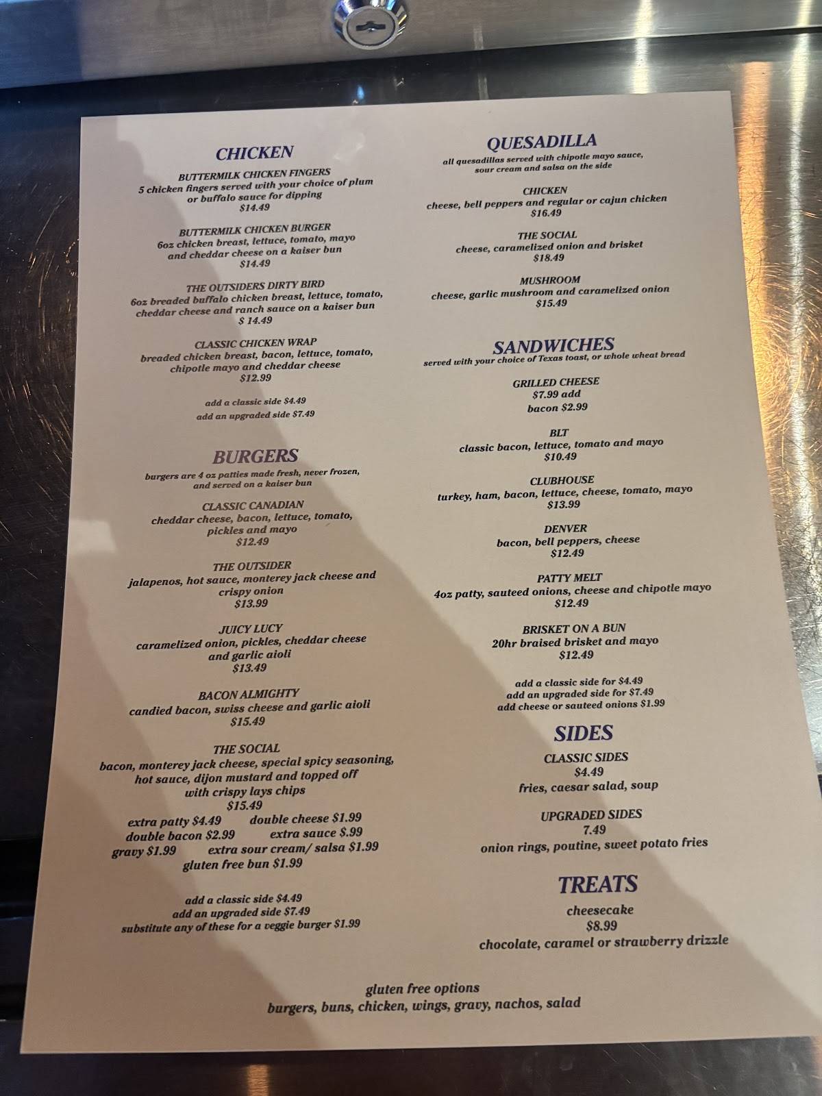 Menu at The Social pub & bar, Thunder Bay