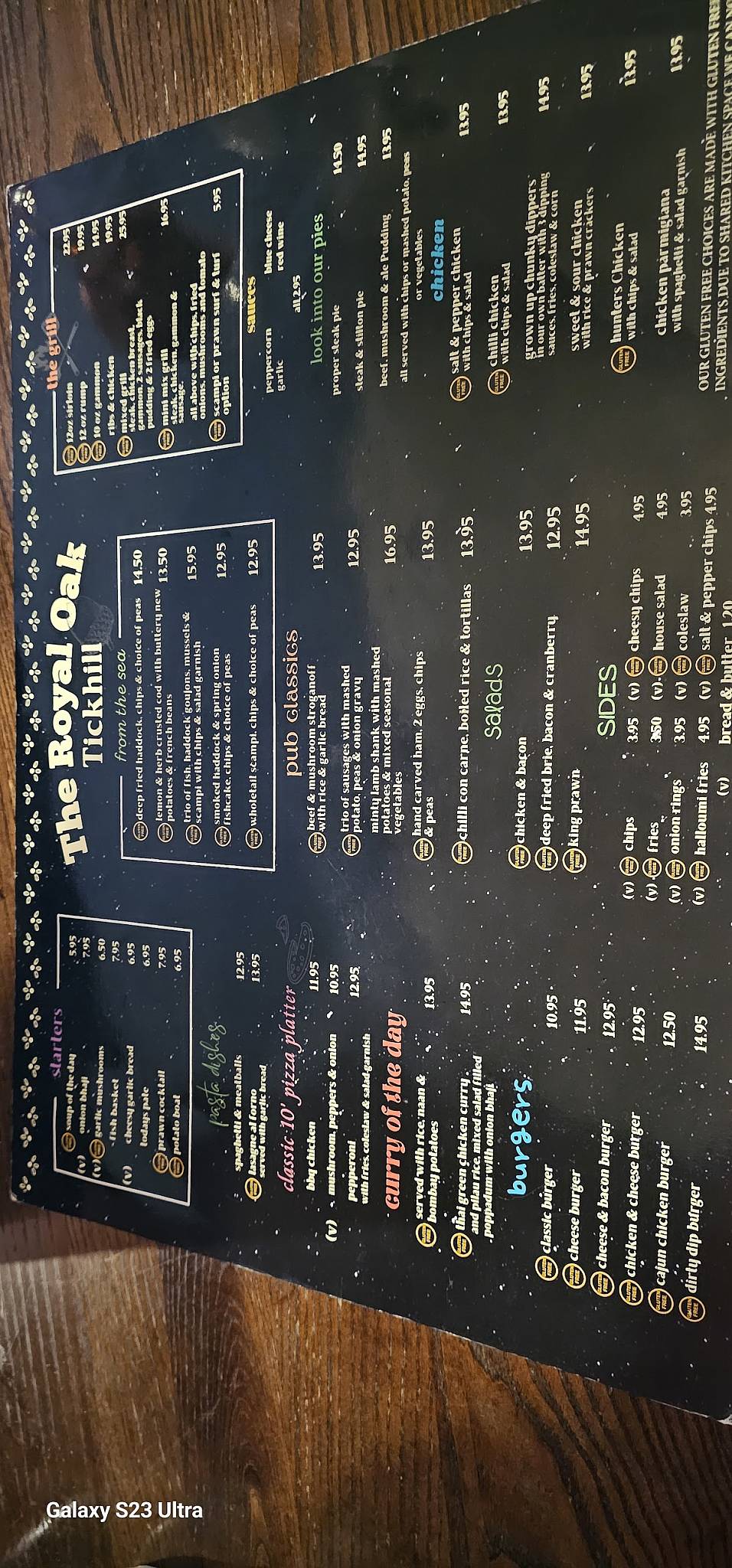 Menu at The Royal Oak pub & bar, Tickhill