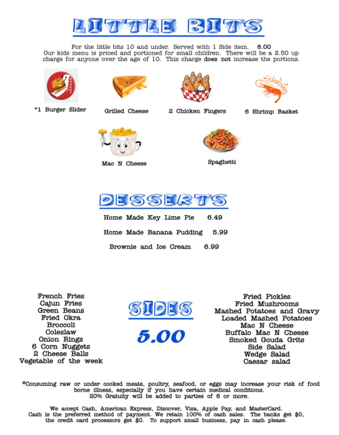 Menu at Tidbits Grill restaurant, Pine Mountain