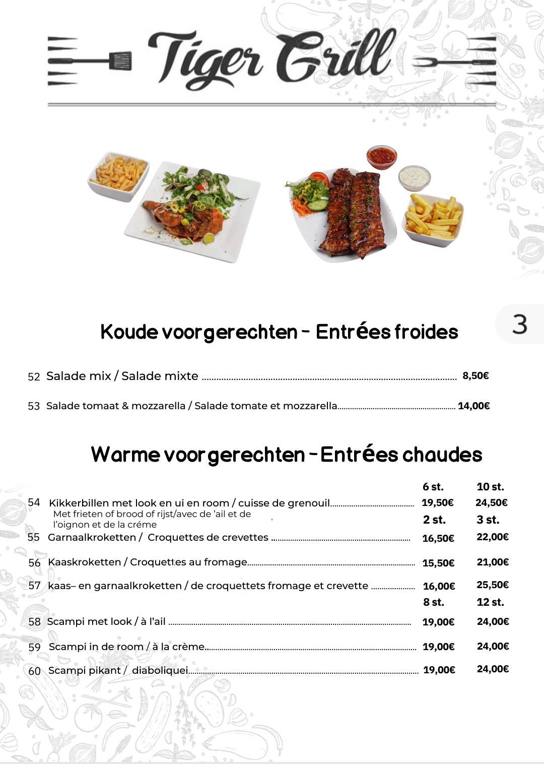 Menu au Tiger Grill, Blankenberge
