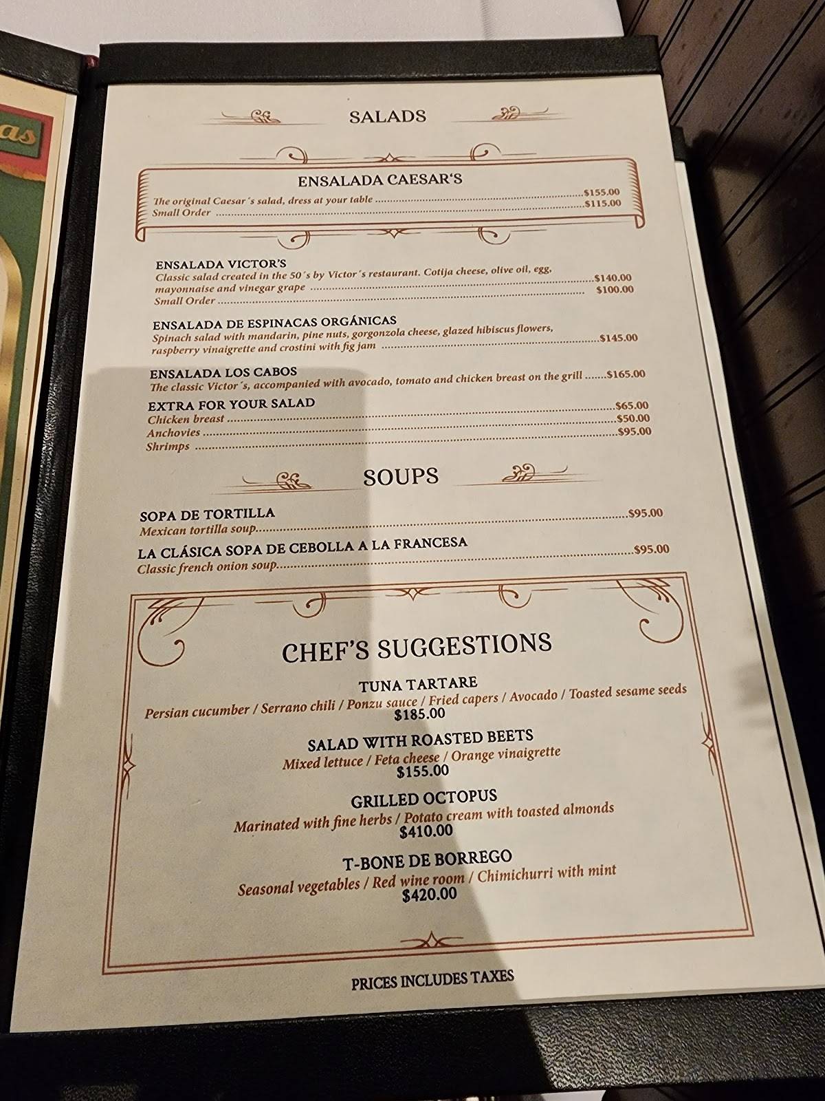 Carta del pub y bar Caesar's, Tijuana, Av. Revolución 8190