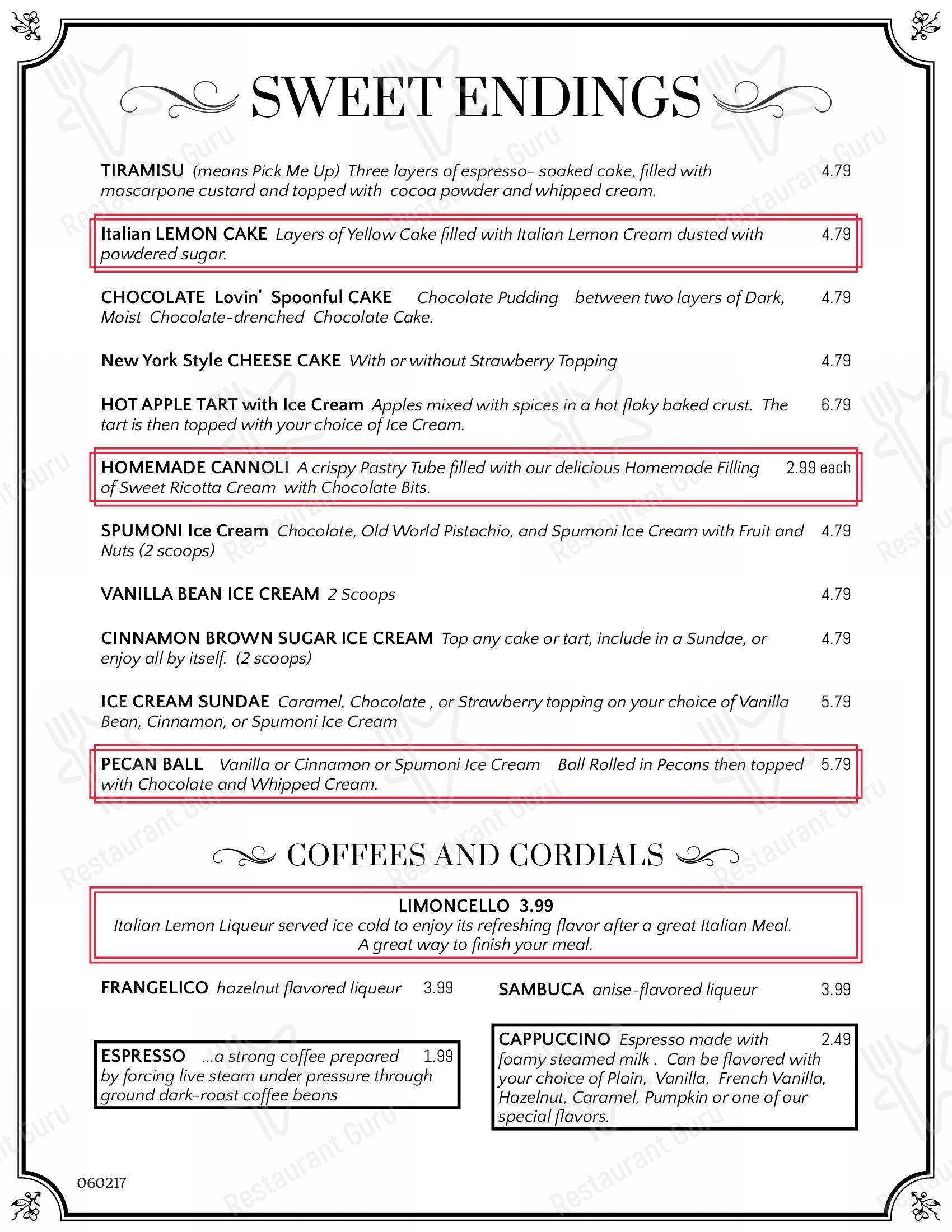 Menu at Tillie's Restaurant, McKeesport
