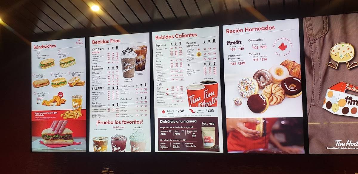 Carta del café Tim Hortons San Nicolás- Drive Thru, San Nicolás del los ...