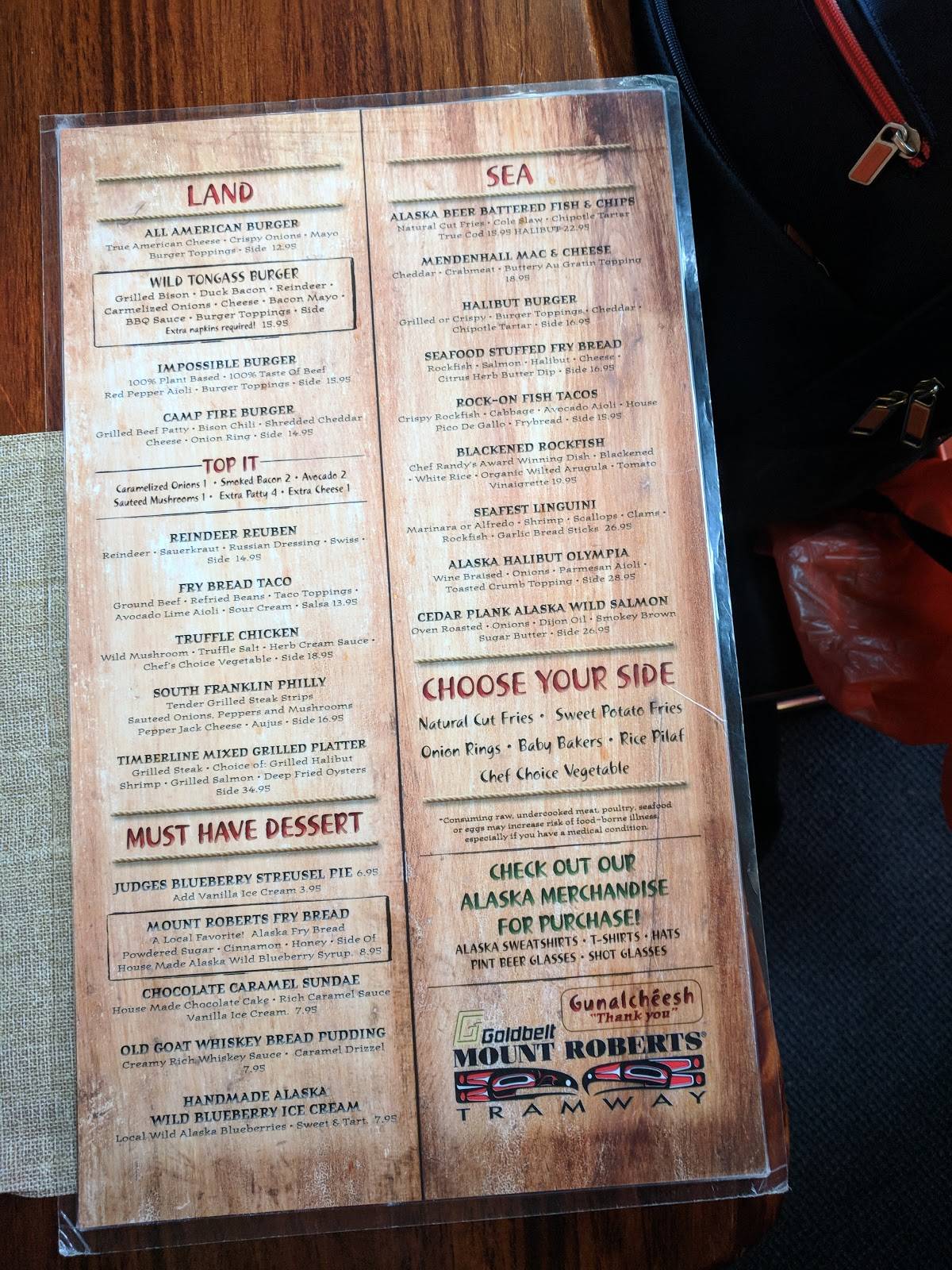 Menu at Timberline Bar & Grill, Juneau