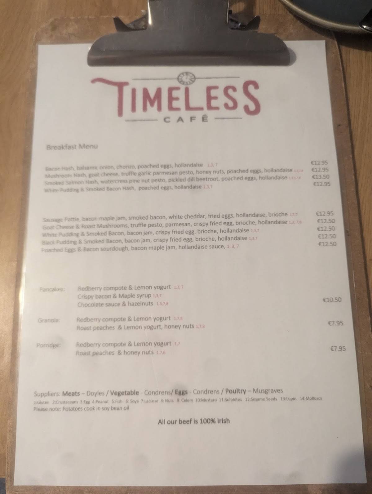 Menu at Timeless Café cafe, Kilcock