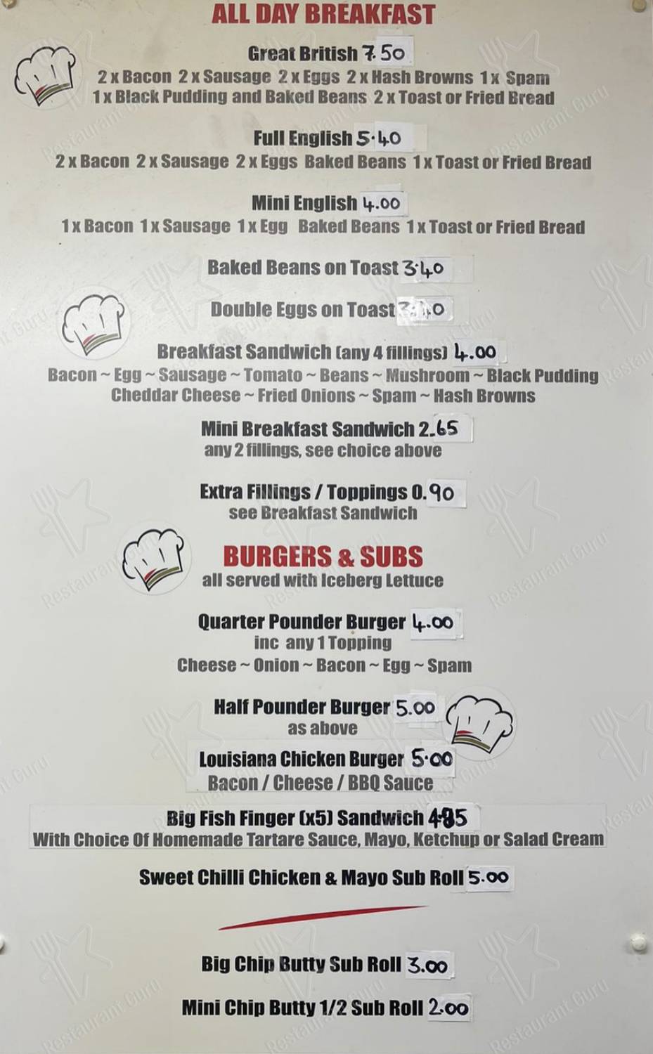 Menu at Tim's Cafe and Take Away at Thorp Arch, Boston Spa
