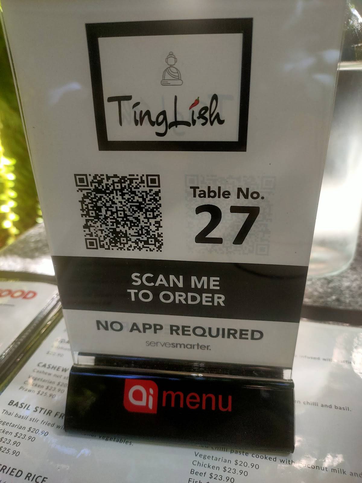 Menu at TingLish restaurant, Thebarton