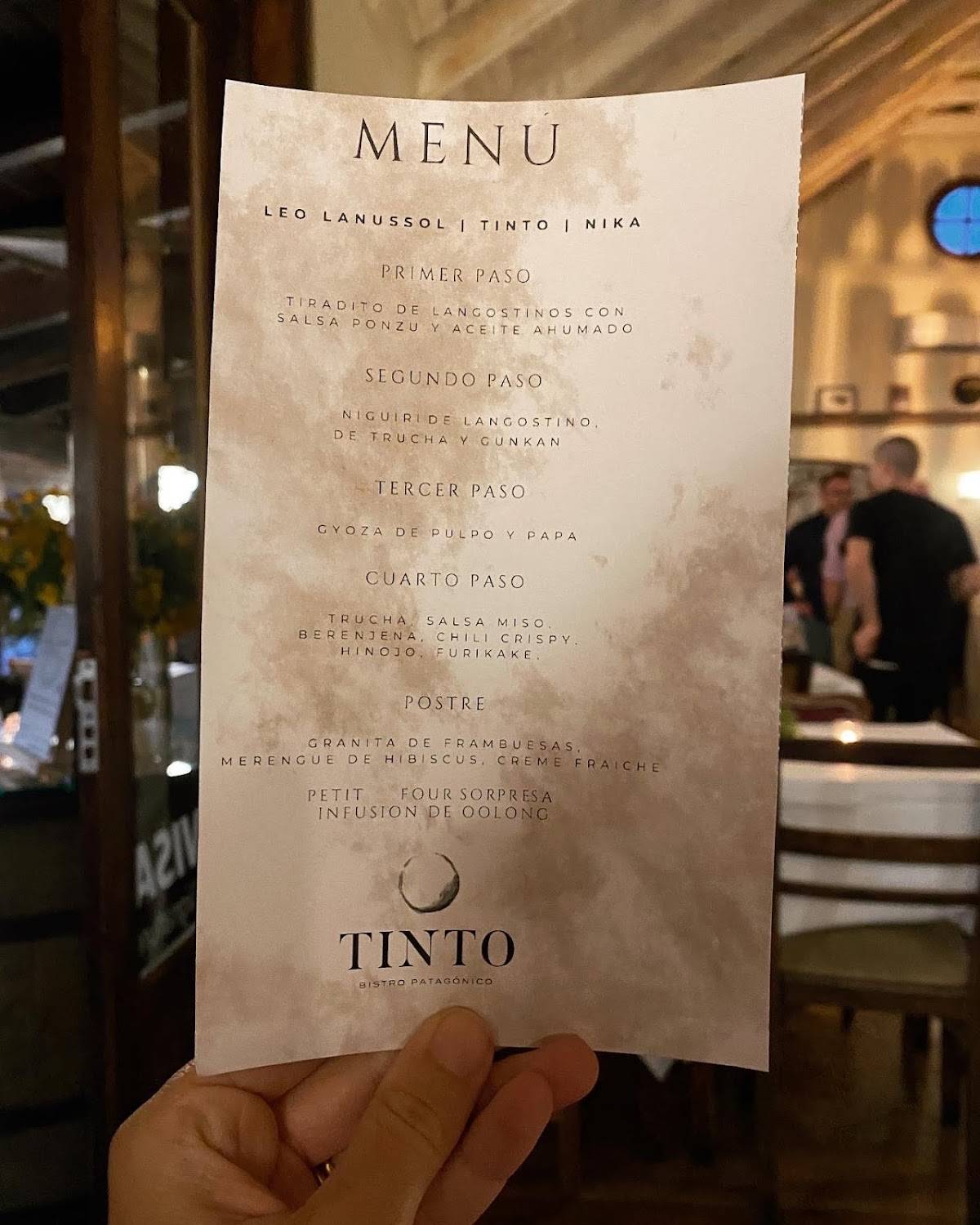 Menu at Tinto Bistró restaurant, Villa La Angostura, Av. Arrayanes 305