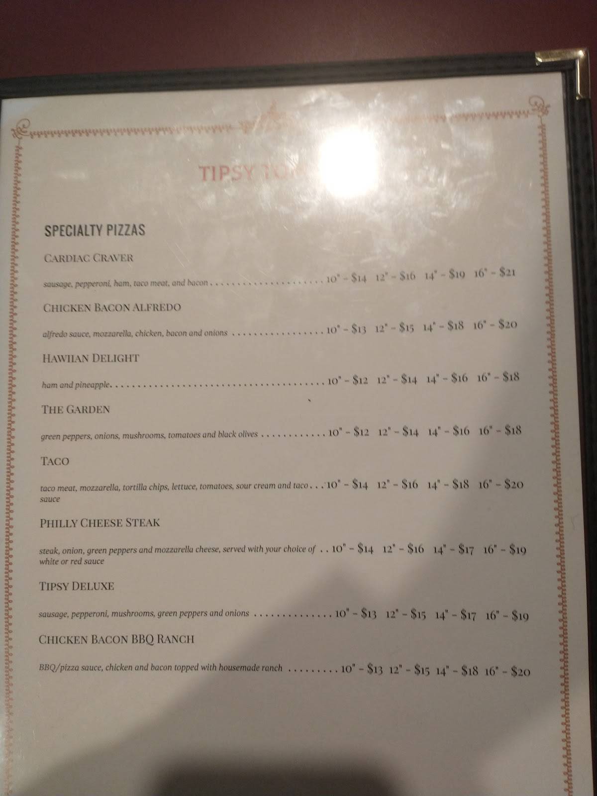 Menu at Tipsy Tomato Pub And Pizzeria, Manitowoc
