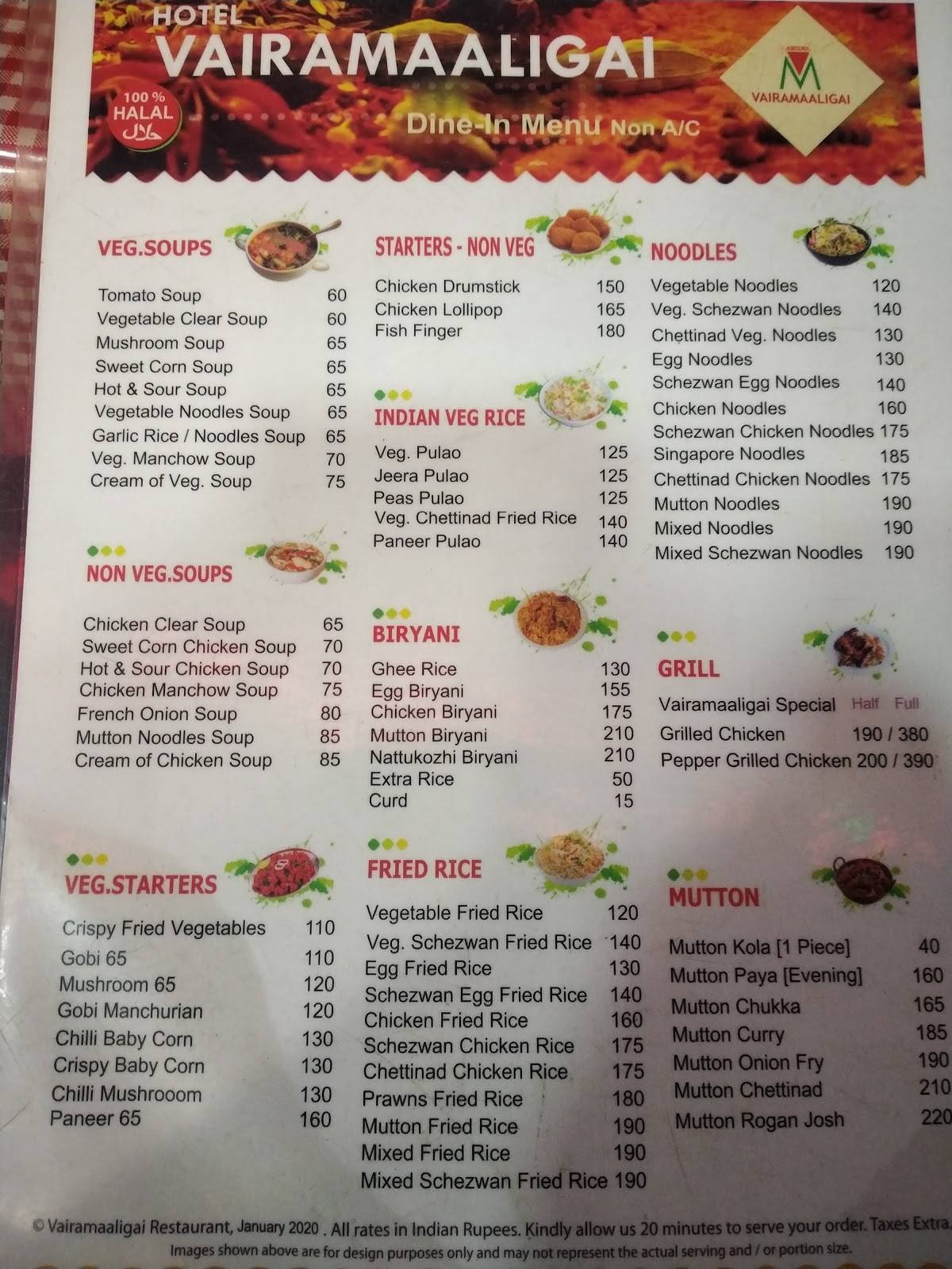 Menu at Vairamaligai Rooftop Restaurant, Tirunelveli