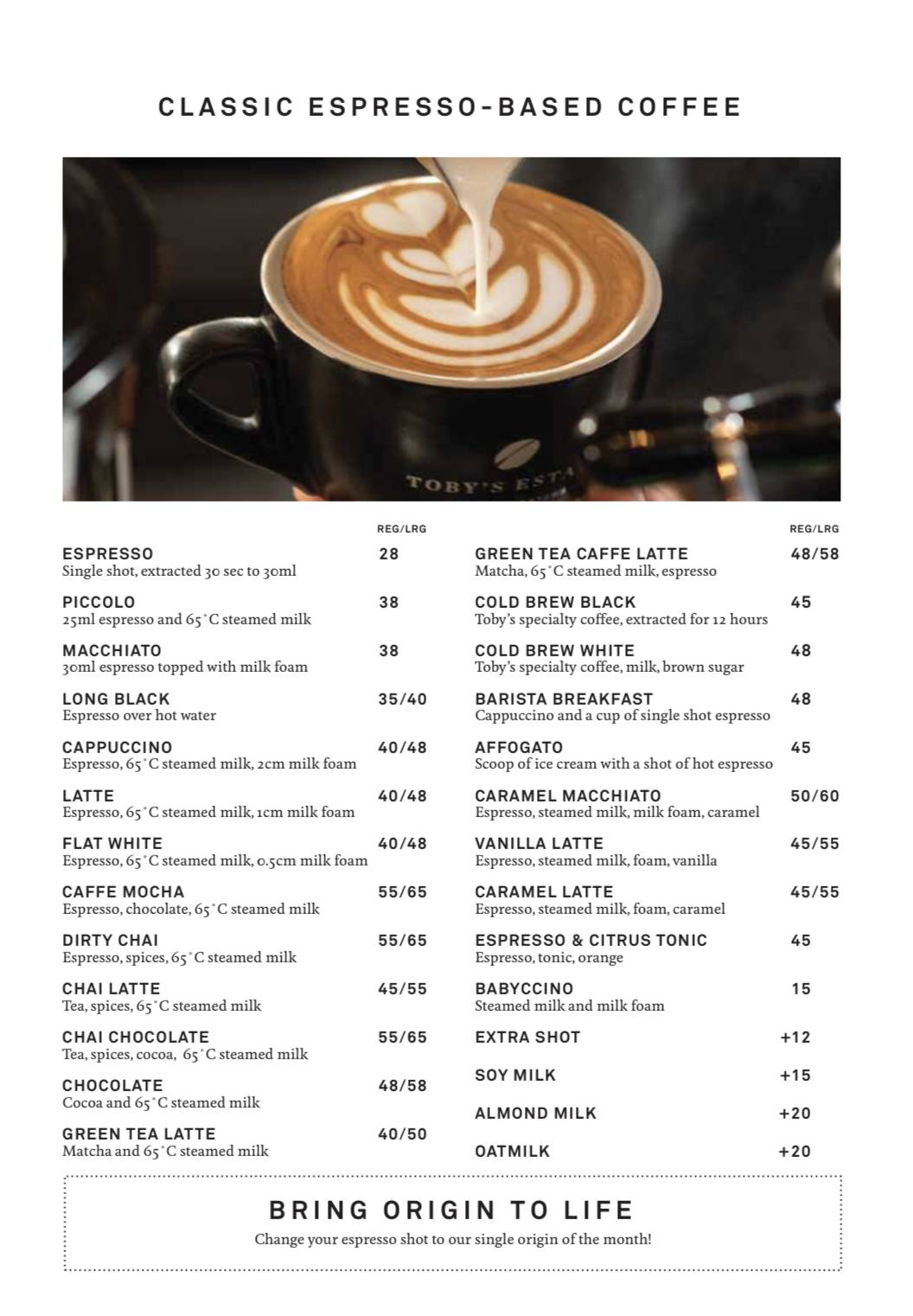 Menu at Toby's Estate, Grand Batam Mall cafe, Batam