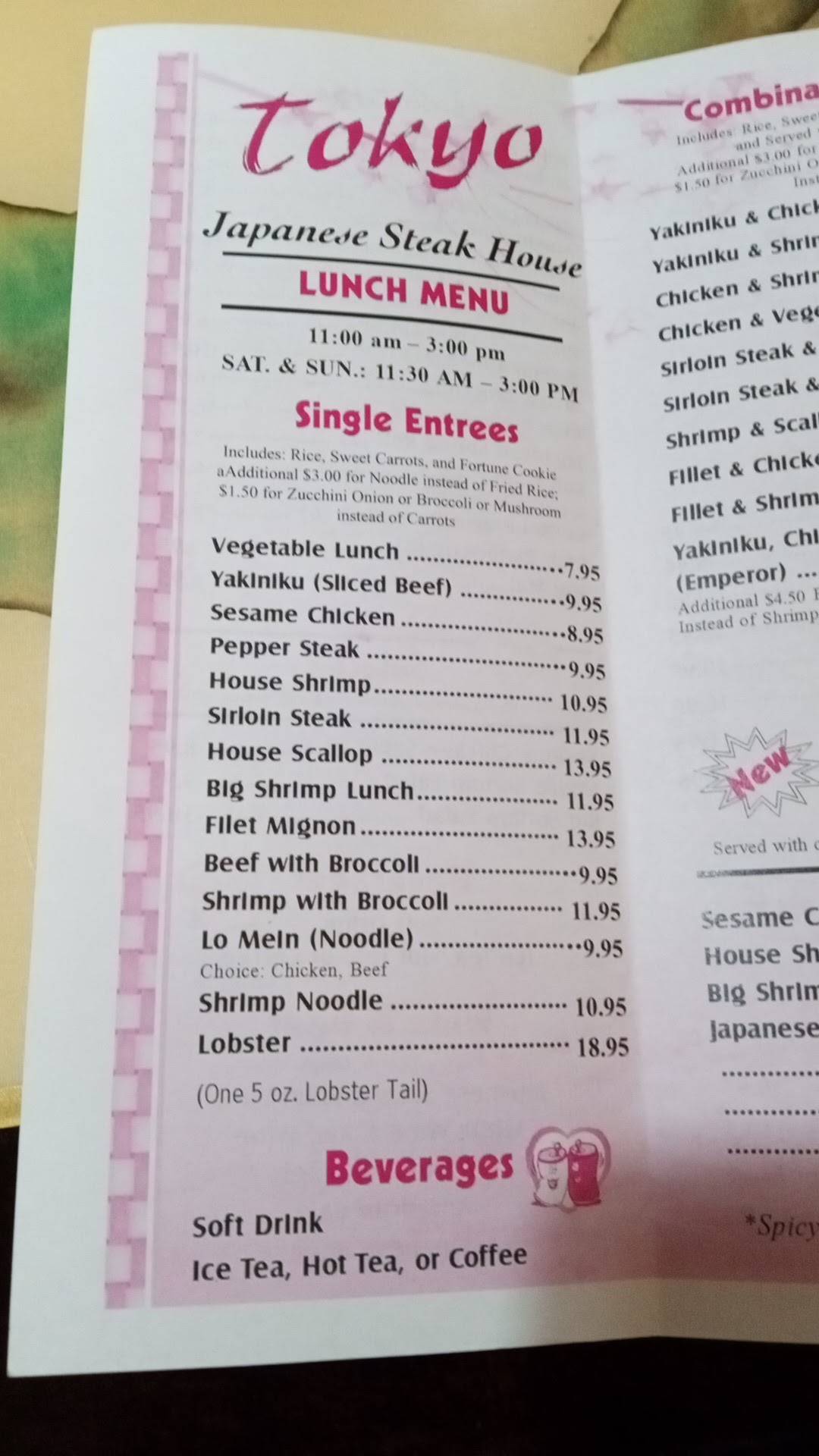 Menu at Tokyo Japanese Cafe inc, Lebanon, E Main St