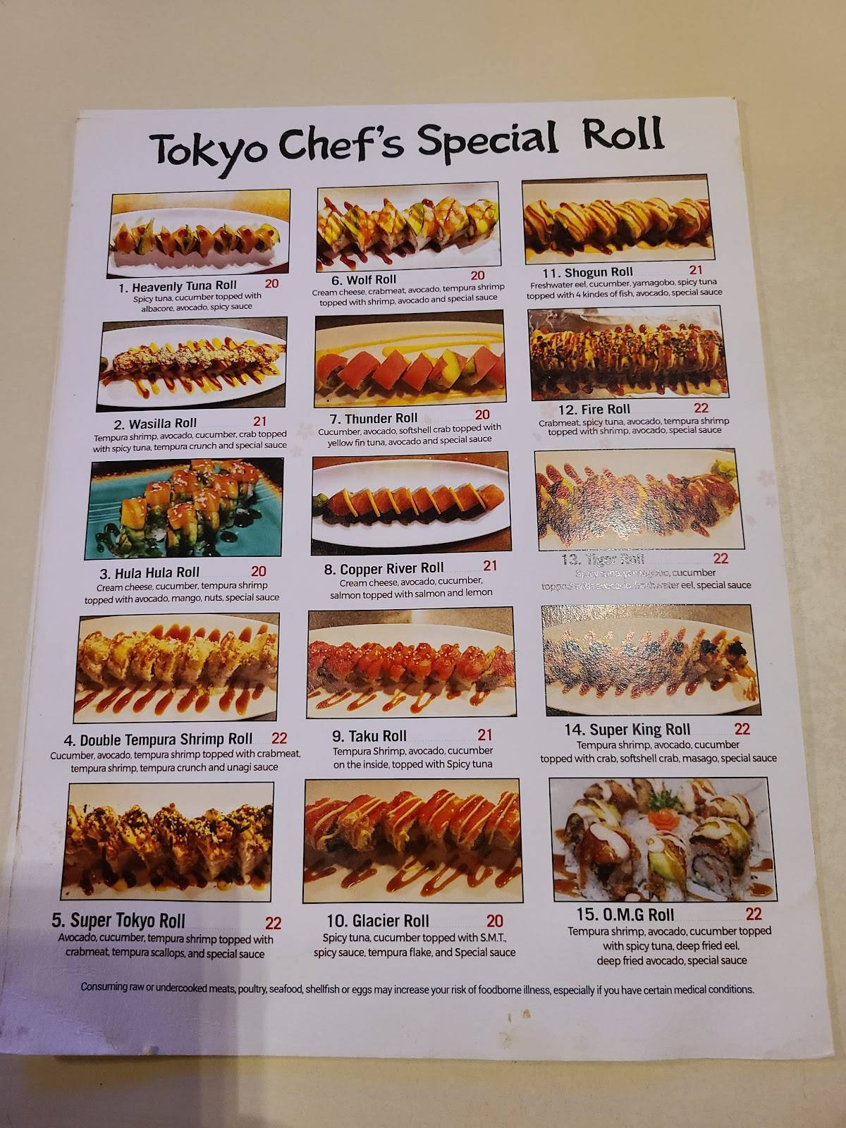 Menu at Tokyo Restaurant & Sushi Bar, Wasilla