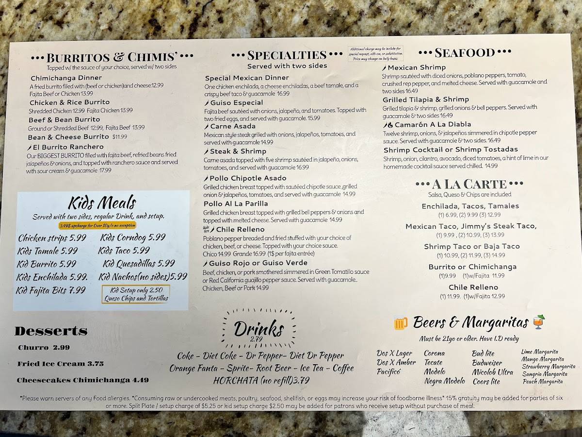 Menu at Toledo's Méxican Grill restaurant, Mustang, N Mustang Rd