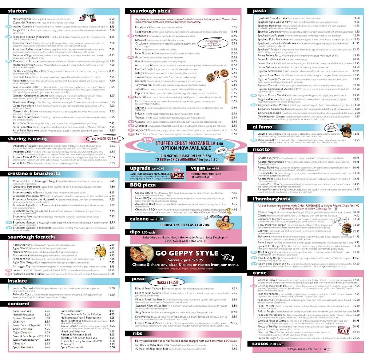 Menu at Tony Macaroni - Glasgow Fort restaurant, Glasgow, Glasgow Fort ...