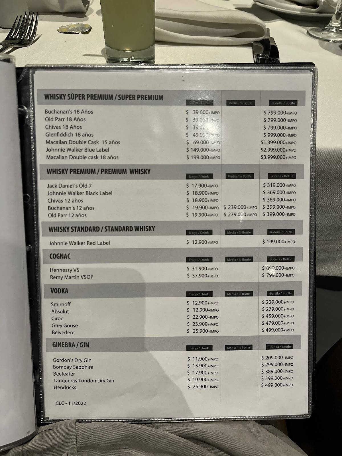 Menu at Tony Roma's Revolving Restaurant Bar, Medellín