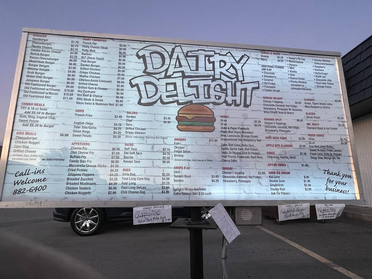 Menu at Dairy Delight restaurant, Tooele