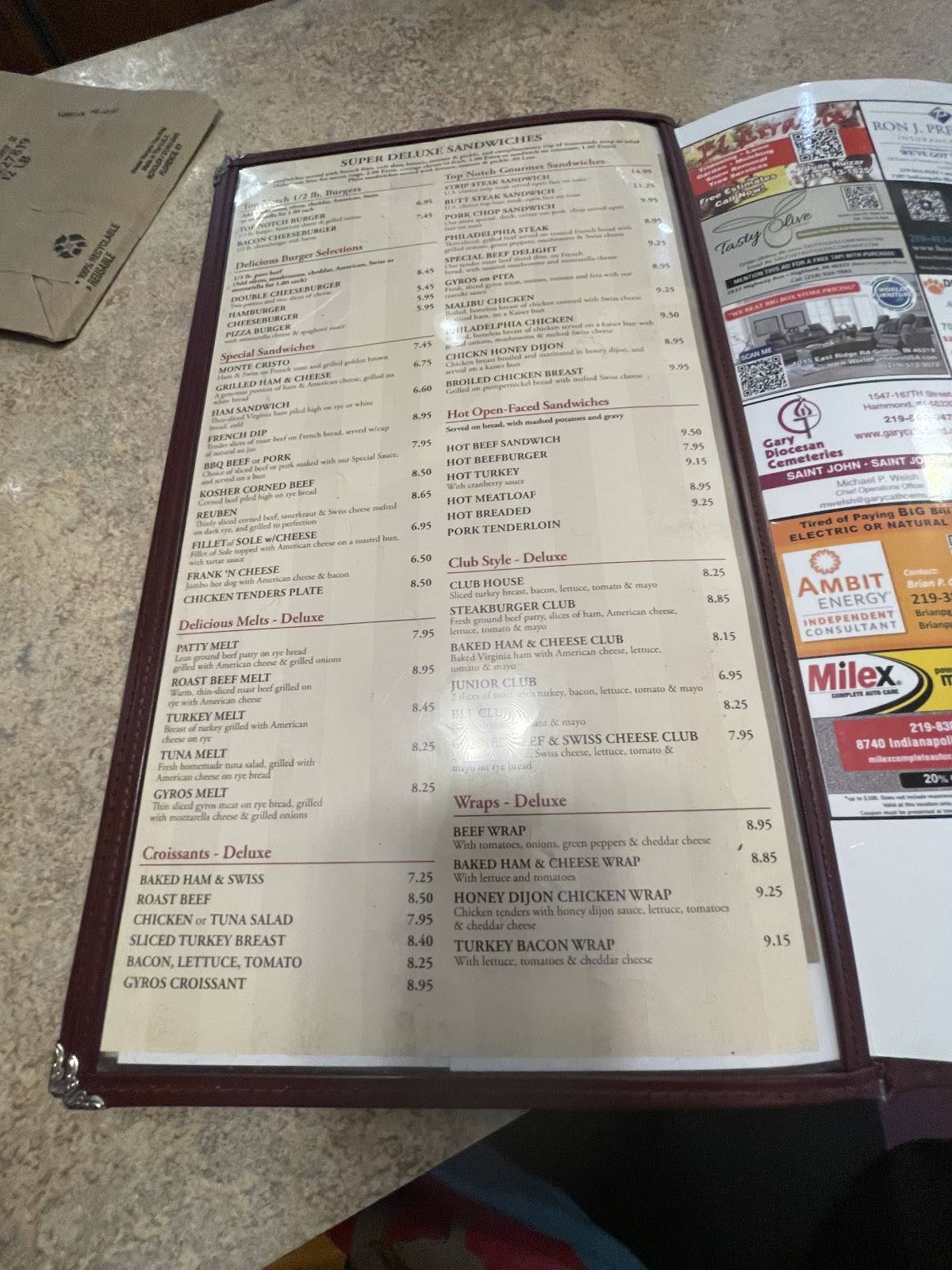 Menu at Top Notch Restaurant, Highland