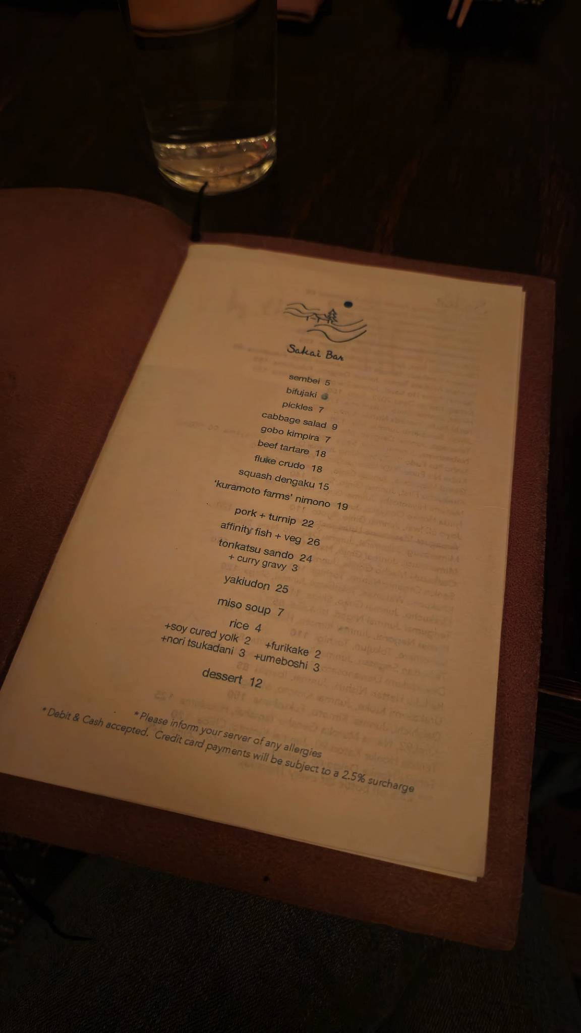 Menu at Sakai Bar, Toronto