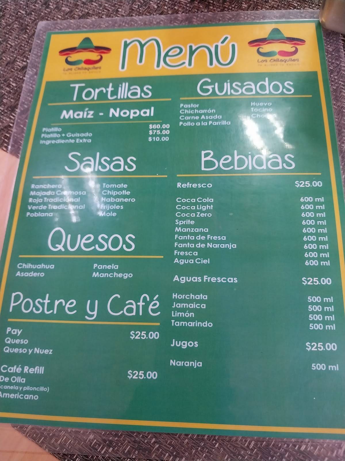 Menu at Los Chilaquiles restaurant, Torreón, Blvrd Constitución 1304-1