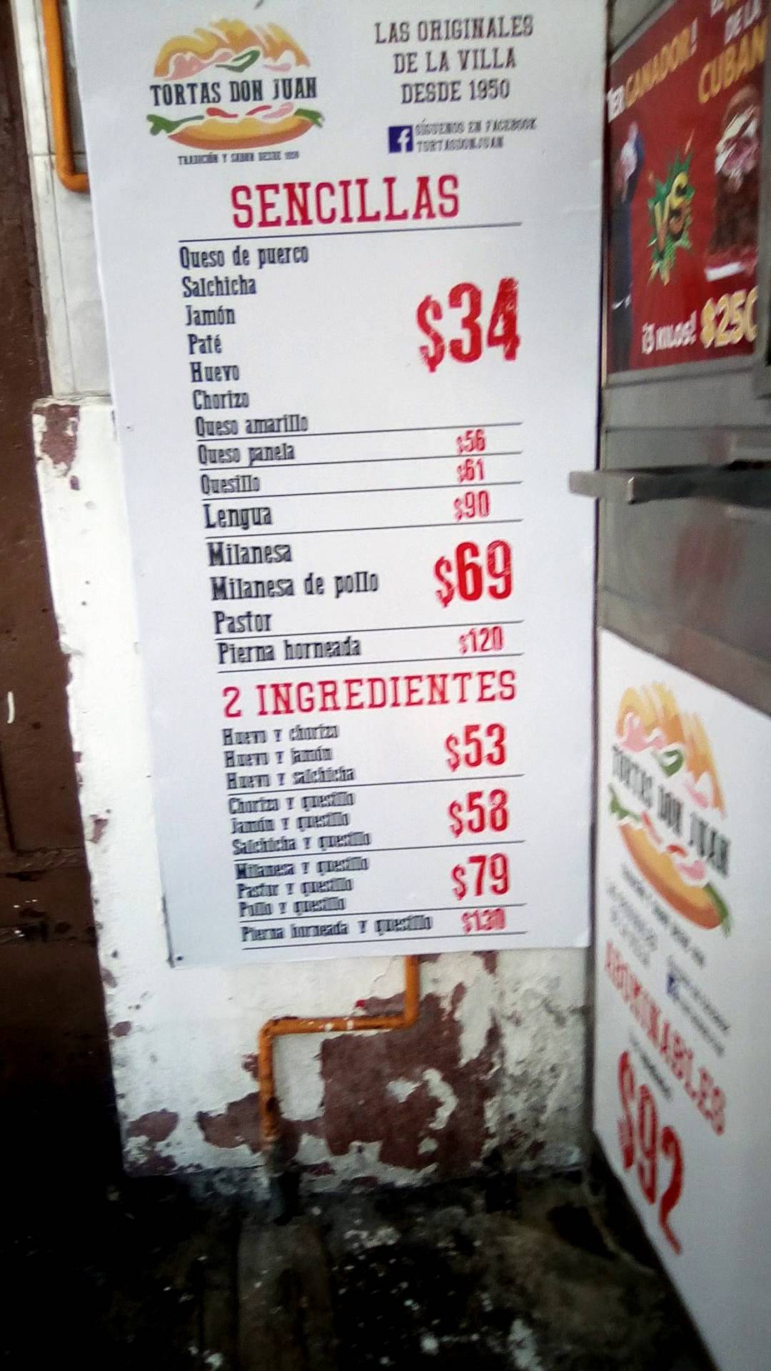 Carta del restaurante Tortas Don Juan, Ciudad del México, C. San Andrés ...
