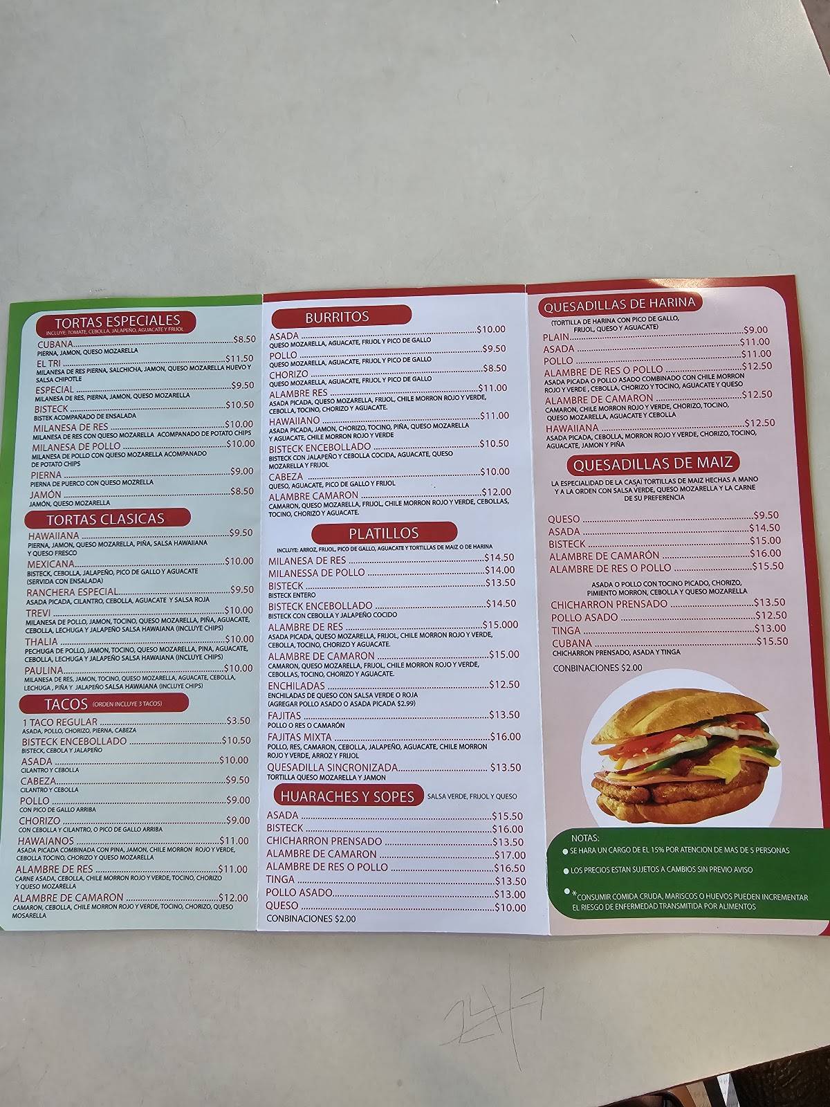 Menu at Tortas El Tri restaurant, Phoenix, N 75th Ave Ste 6