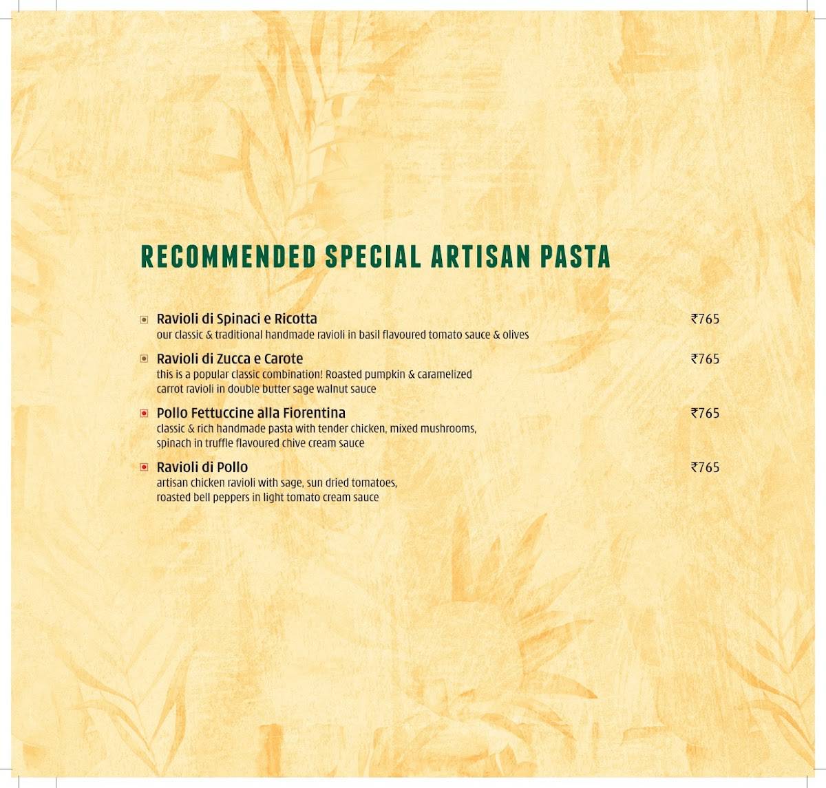 Menu at Toscano, Chennai