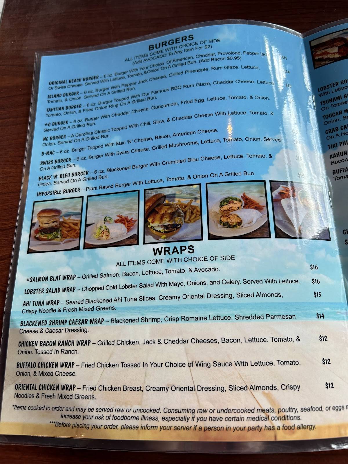 Menu at Toucan's Lakefront pub & bar, Mooresville