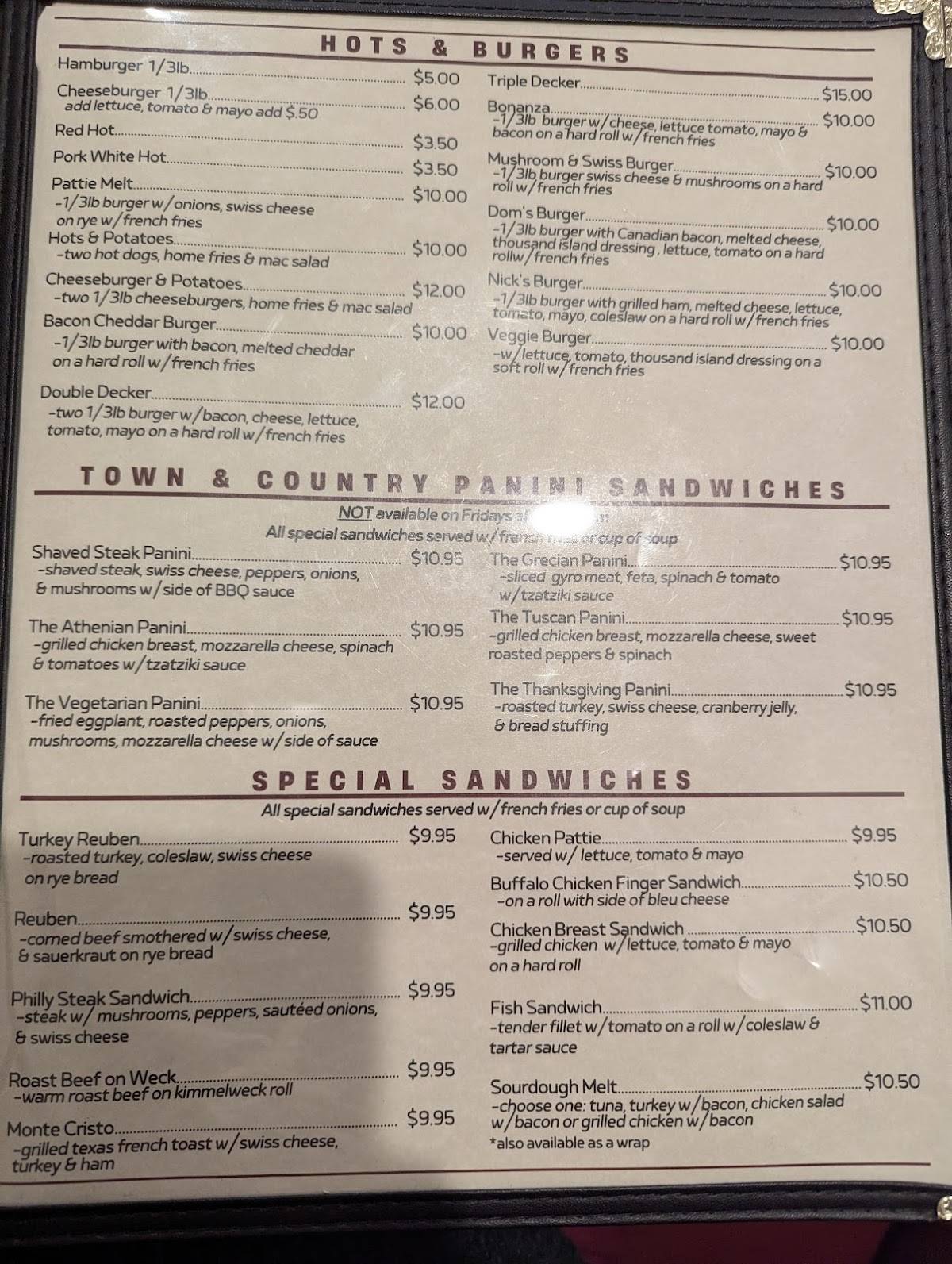 Menu at Town & Country Family Restaurant, Rochester