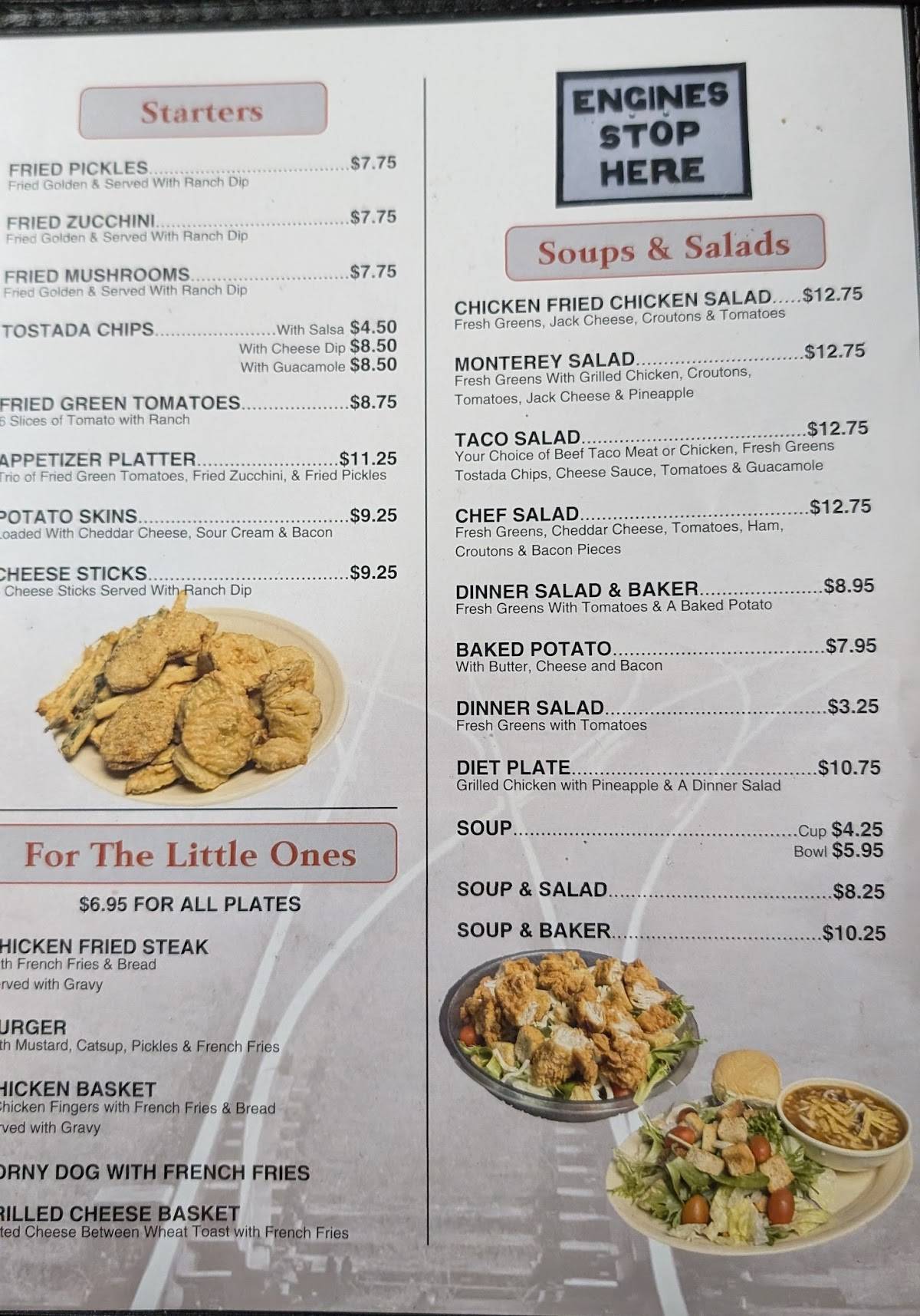 Menu at Tracks restaurant, Sherman