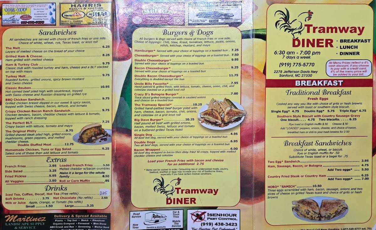 Menu at Tramway Diner restaurant, Sanford