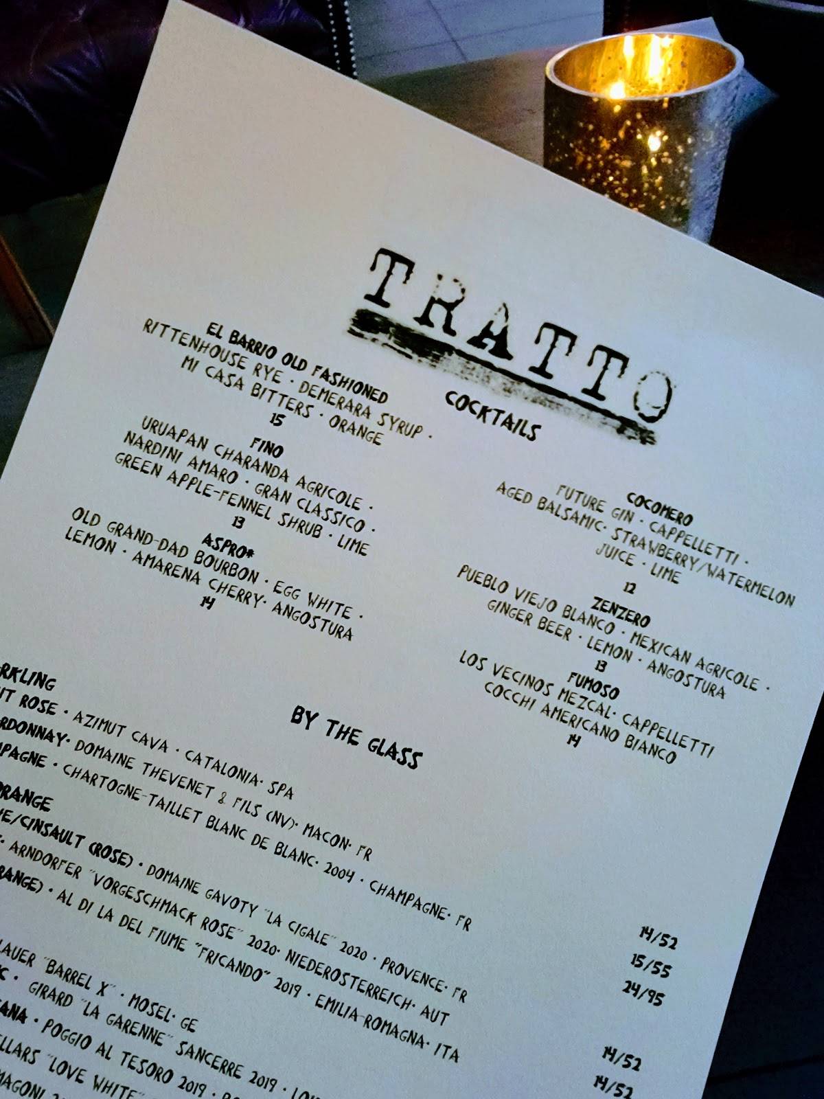 Menu at Tratto pub & bar, Phoenix, E Van Buren St