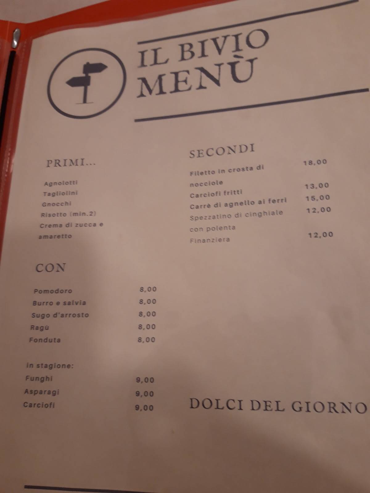 Speisekarte von Tratto-gastronomia Il Bivio restaurant, Pavarolo