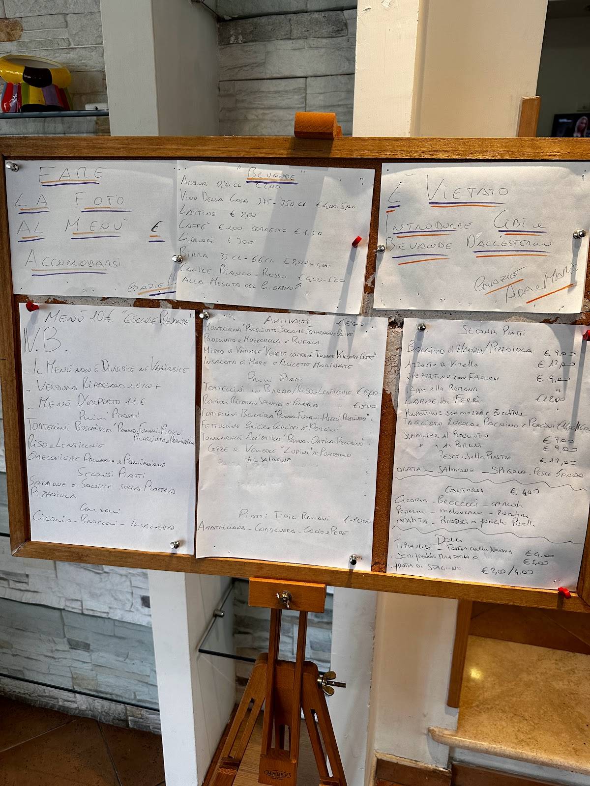 Carta del restaurante Trattoria Ada e Mario, Roma