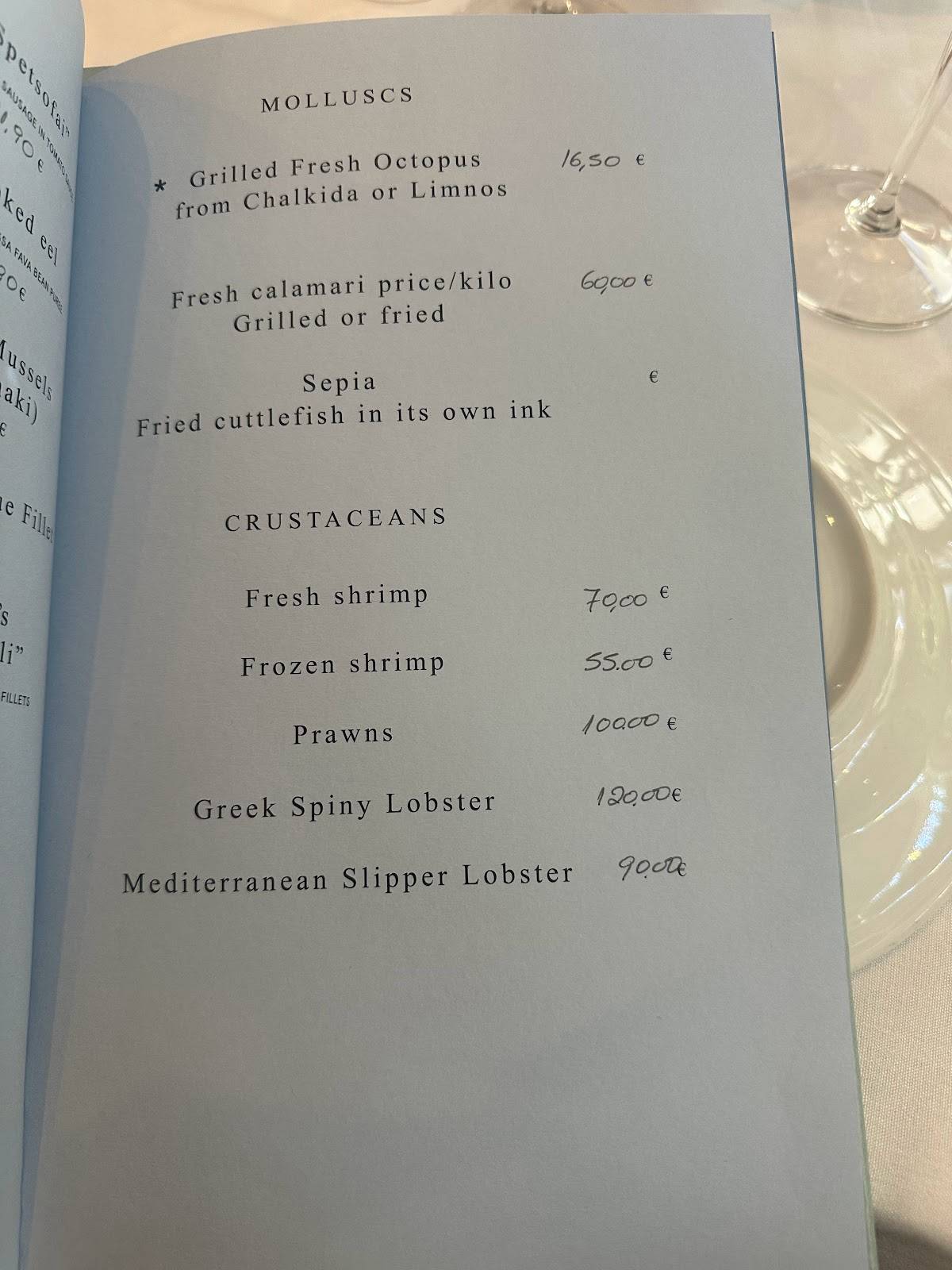 Menu at Travolta Athens, Peristeri