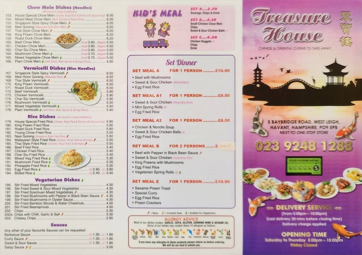 Menu at Treasure House restaurant, Havant