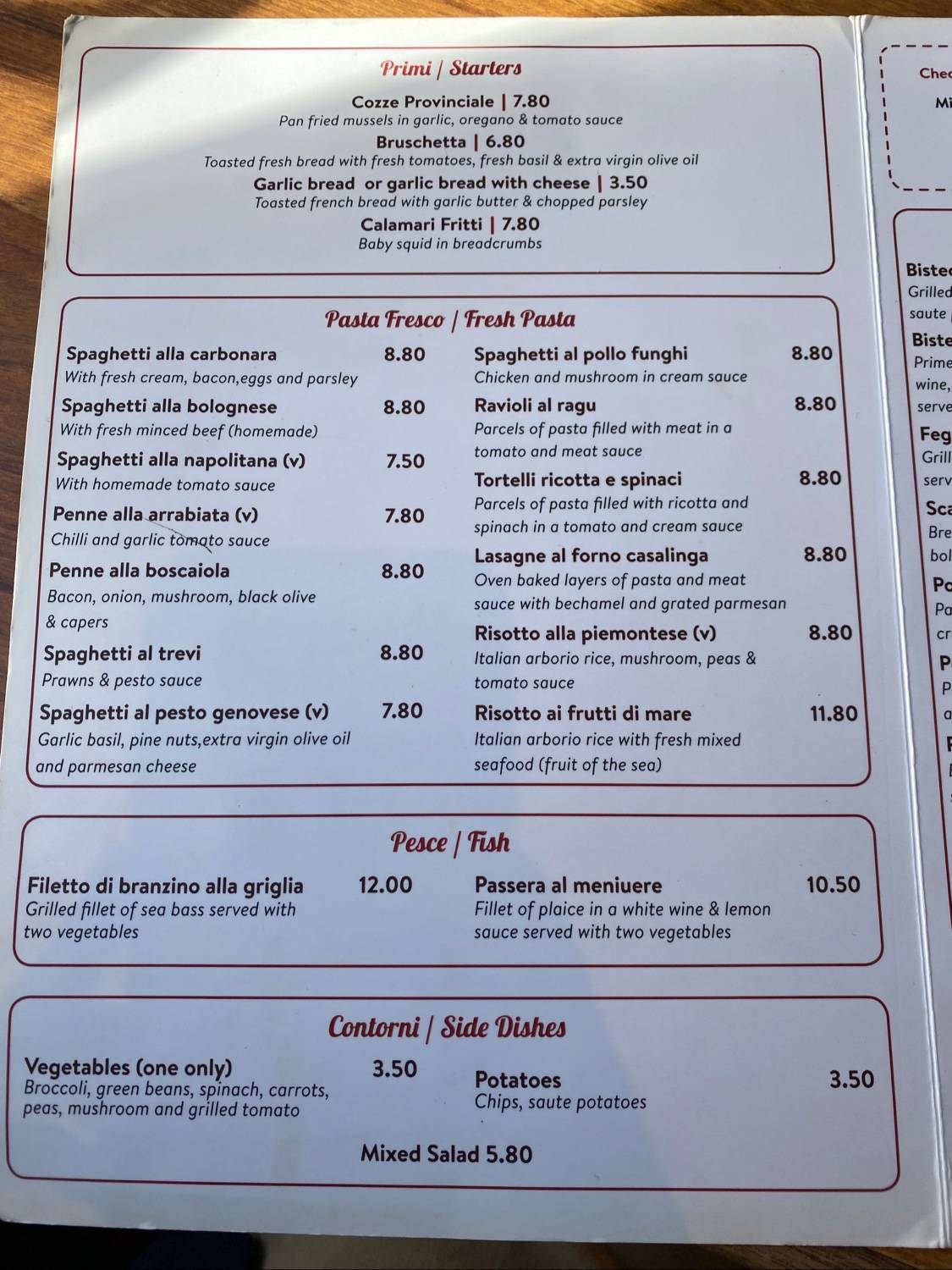 Menu at Trevi Ristorante restaurant, London, 16-18 Highbury Cor